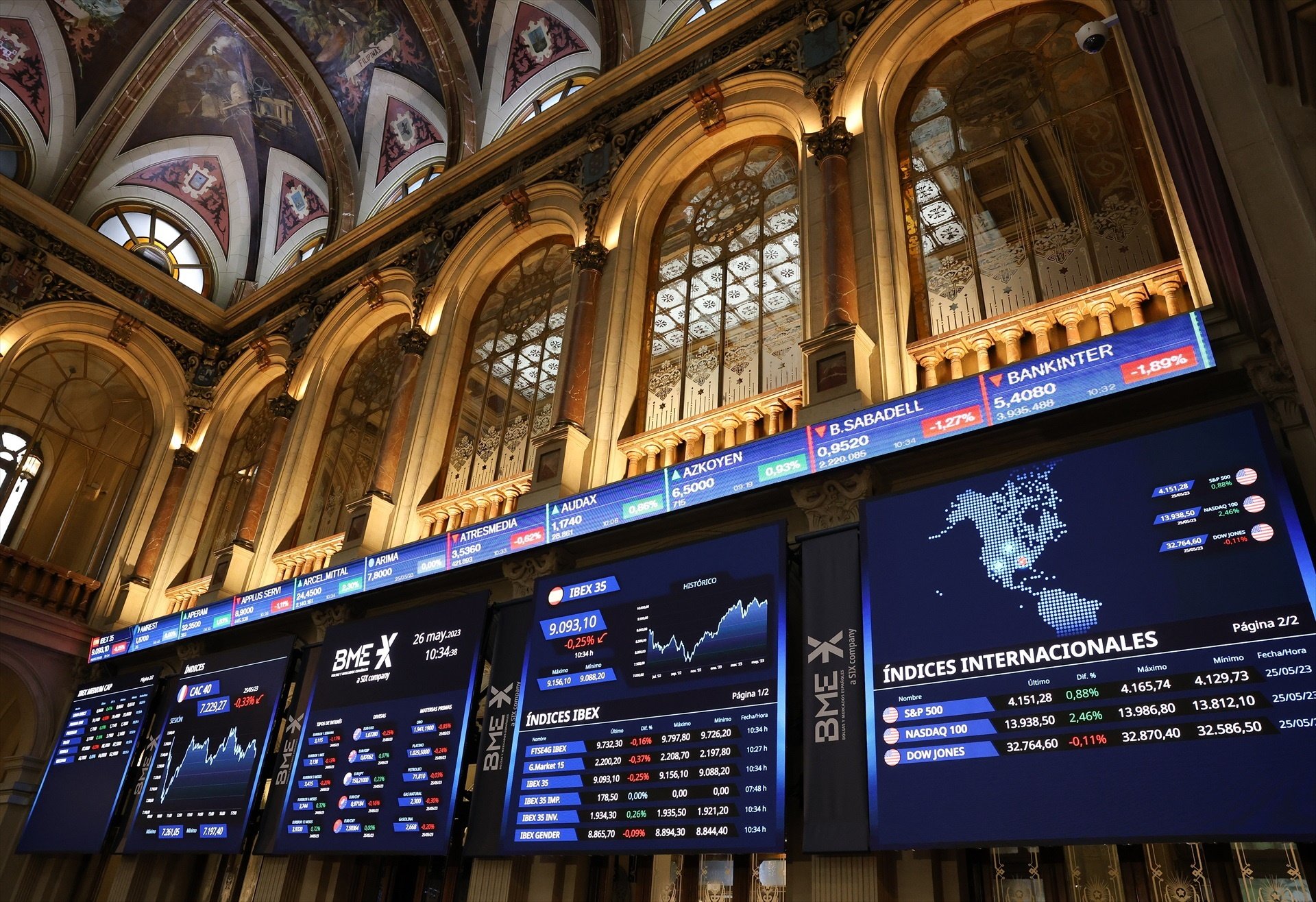 El IBEX 35 abre con ligeras pérdidas y lucha por mantener los 9.400 enteros