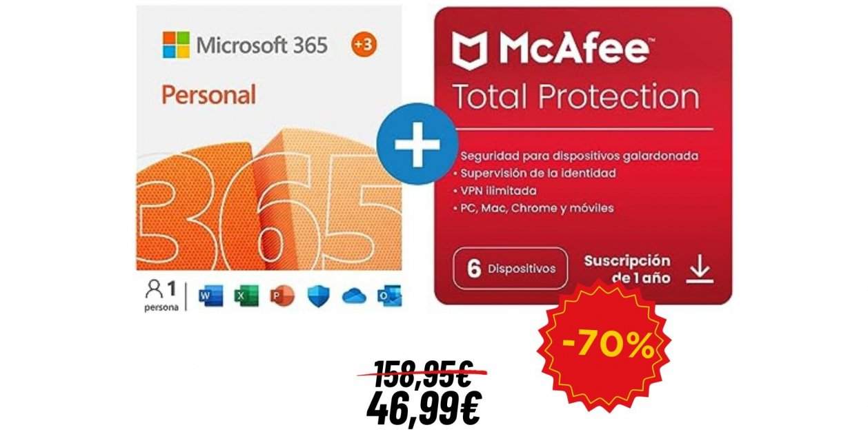Amazon tiene el pack de Microsoft 365 + McAfee para 15 meses por 46,99 ...